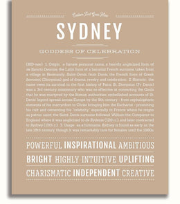 Sydney Personalized Name Meaning Art Prints – Name Stories