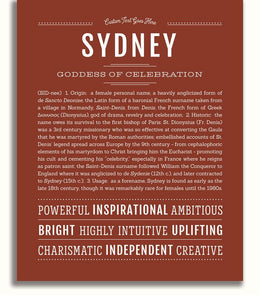 Sydney Personalized Name Meaning Art Prints – Name Stories