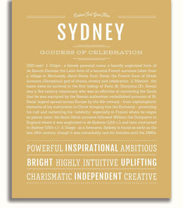 Sydney Personalized Name Meaning Art Prints – Name Stories