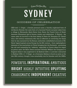 Sydney Personalized Name Meaning Art Prints – Name Stories