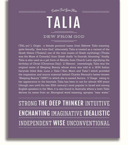 Talia Personalized Name Meaning Art Prints – Name Stories