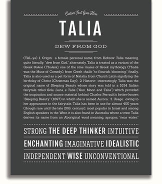 Talia Personalized Name Meaning Art Prints – Name Stories