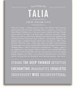 Talia Personalized Name Meaning Art Prints – Name Stories