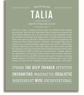 Talia Personalized Name Meaning Art Prints – Name Stories