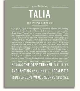 Talia Personalized Name Meaning Art Prints – Name Stories