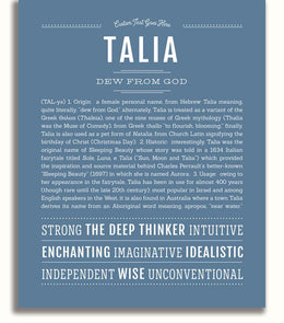 Talia Personalized Name Meaning Art Prints – Name Stories