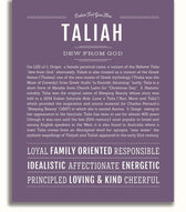 Taliah Personalized Name Meaning Art Prints – Name Stories