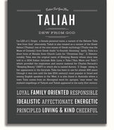 Taliah Personalized Name Meaning Art Prints – Name Stories