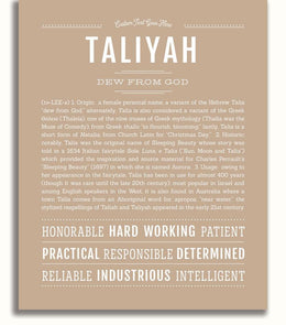 Taliyah Personalized Name Meaning Art Prints – Name Stories