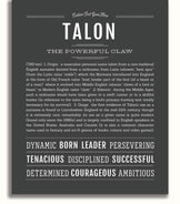 Talon Personalized Name Meaning Art Prints – Name Stories