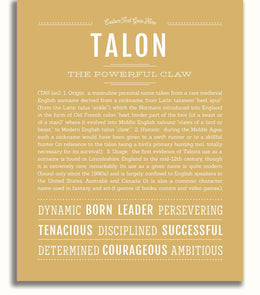 Talon Personalized Name Meaning Art Prints – Name Stories