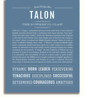 Talon Personalized Name Meaning Art Prints – Name Stories