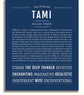 Tami Personalized Name Meaning Art Prints – Name Stories
