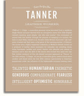 Tanner Personalized Name Meaning Art Prints – Name Stories