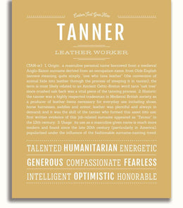 Tanner Personalized Name Meaning Art Prints – Name Stories