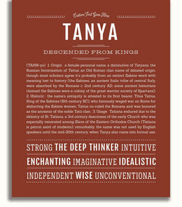 Tanya Personalized Name Meaning Art Prints – Name Stories