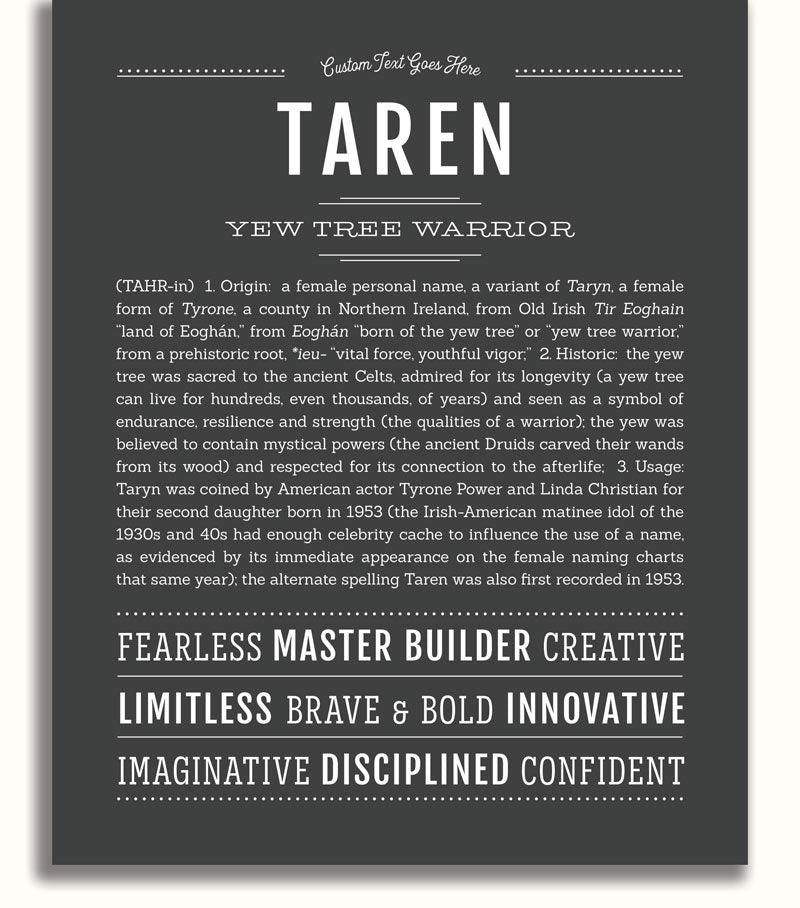 Taren Personalized Name Meaning Art Prints – Name Stories