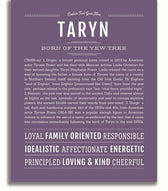 Taryn Personalized Name Meaning Art Prints – Name Stories