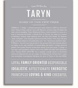 Taryn Personalized Name Meaning Art Prints – Name Stories
