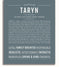 Taryn Personalized Name Meaning Art Prints – Name Stories