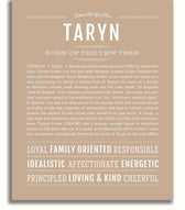 Taryn Personalized Name Meaning Art Prints – Name Stories