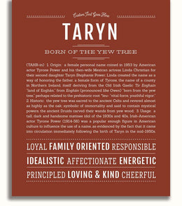 Taryn Personalized Name Meaning Art Prints – Name Stories