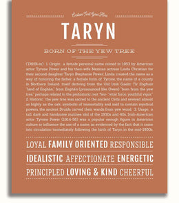 Taryn Personalized Name Meaning Art Prints – Name Stories