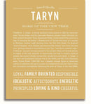 Taryn Personalized Name Meaning Art Prints – Name Stories