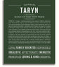Taryn Personalized Name Meaning Art Prints – Name Stories