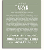 Taryn Personalized Name Meaning Art Prints – Name Stories