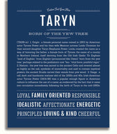 Taryn Personalized Name Meaning Art Prints – Name Stories