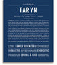 Taryn Personalized Name Meaning Art Prints – Name Stories