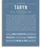 Taryn Personalized Name Meaning Art Prints – Name Stories