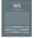 Tate Personalized Name Meaning Art Prints – Name Stories