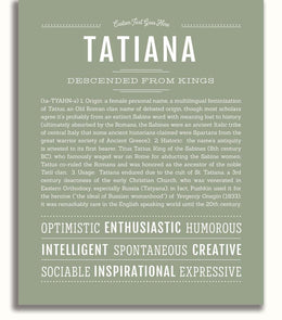 Tatiana Personalized Name Meaning Art Prints – Name Stories