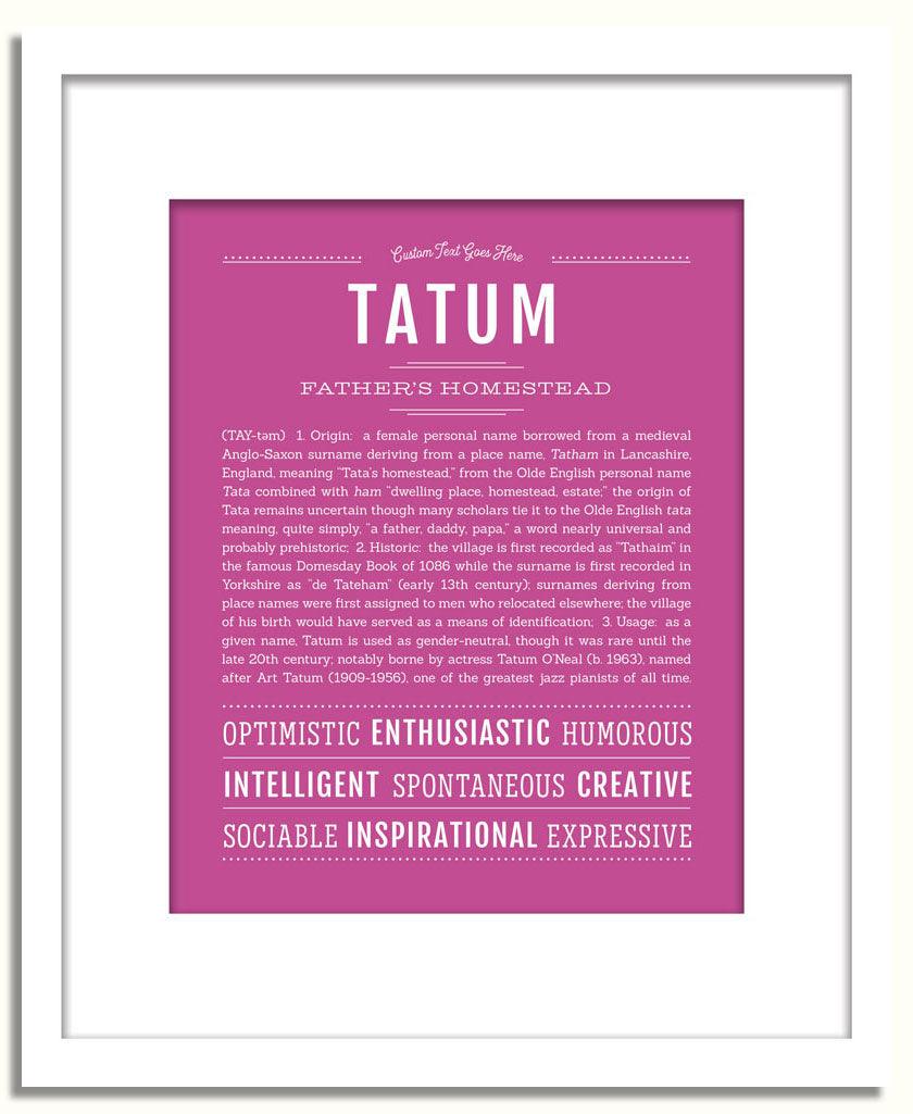 Tatum Personalized Name Meaning Art Prints – Name Stories