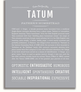 Tatum Personalized Name Meaning Art Prints – Name Stories