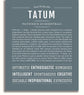 Tatum Personalized Name Meaning Art Prints – Name Stories