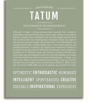 Tatum Personalized Name Meaning Art Prints – Name Stories