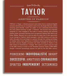 Taylor Personalized Name Meaning Art Prints – Name Stories
