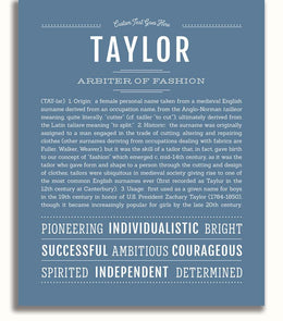 Taylor Personalized Name Meaning Art Prints – Name Stories