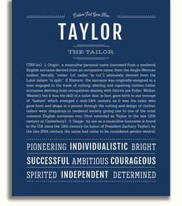 Taylor Personalized Name Meaning Art Prints – Name Stories