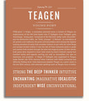 Teagen Personalized Name Meaning Art Prints – Name Stories