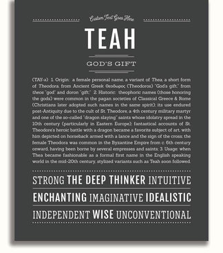 Teah Personalized Name Meaning Art Prints – Name Stories
