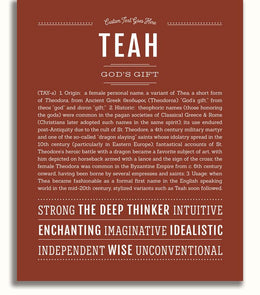 Teah Personalized Name Meaning Art Prints – Name Stories