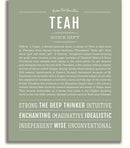 Teah Personalized Name Meaning Art Prints – Name Stories