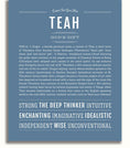 Teah Personalized Name Meaning Art Prints – Name Stories