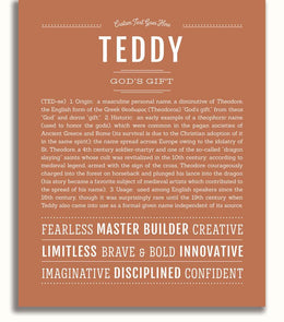 Teddy Personalized Name Meaning Art Prints – Name Stories
