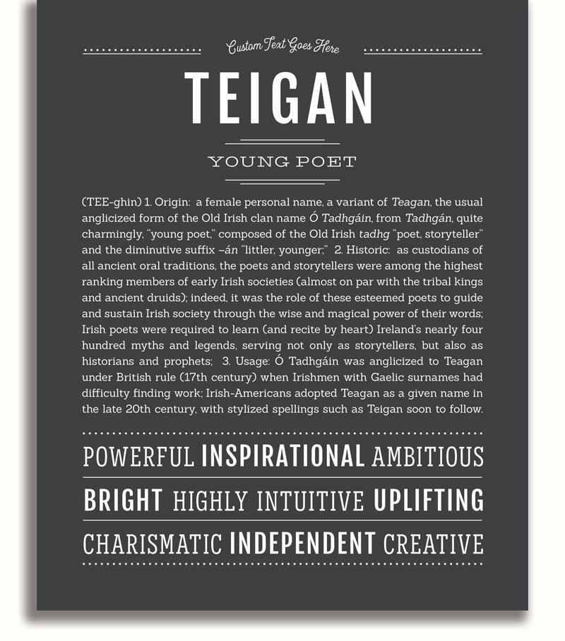 Teigan Personalized Name Meaning Art Prints – Name Stories