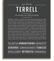 Terrell Personalized Name Meaning Art Prints – Name Stories